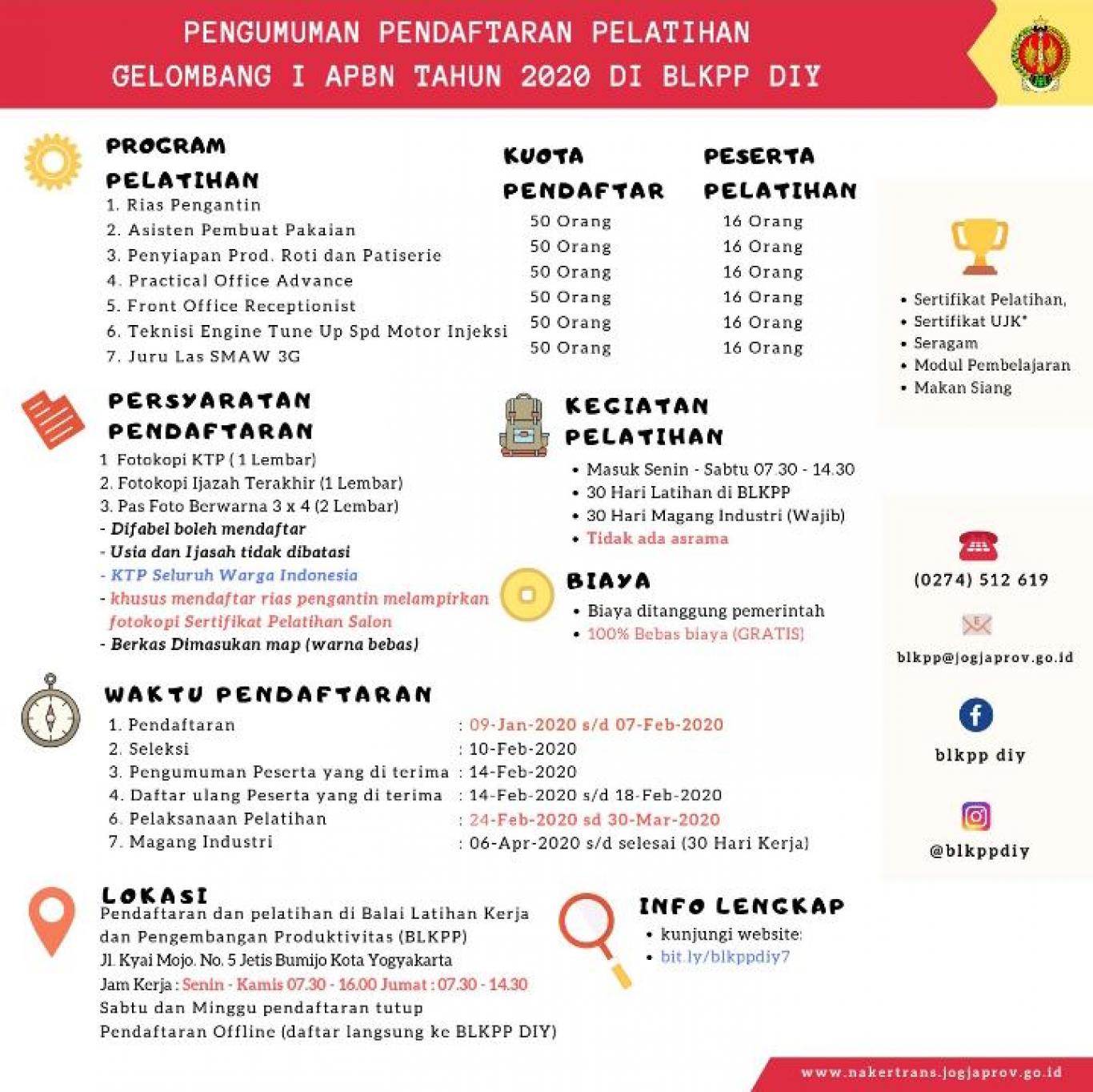 PENDAFTARAN PELATIHAN BLKPP DIY GELOMBANG 1 TAHUN 2020 - Website ...